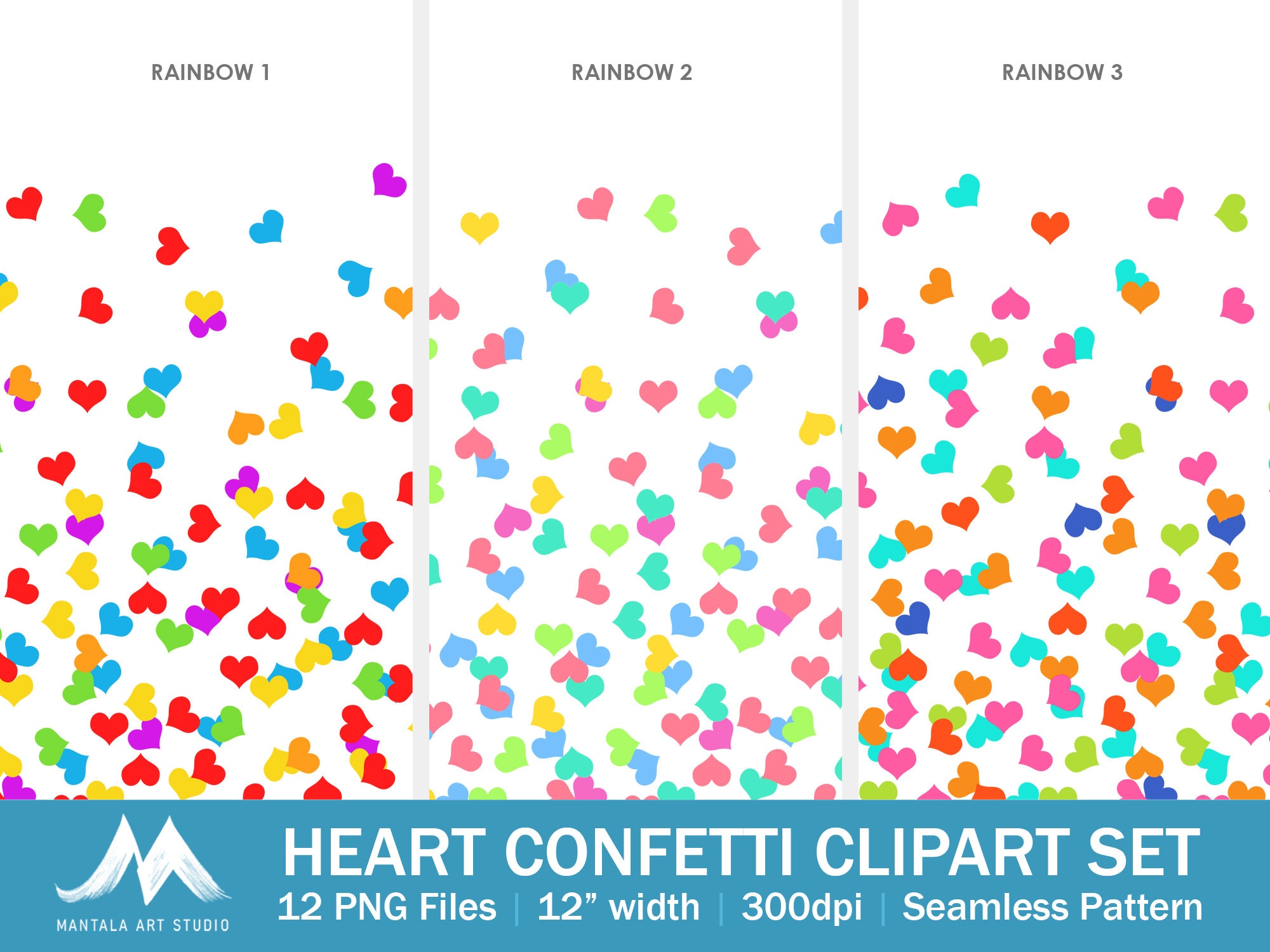 Heart Confetti PNG Clipart Bundle, Valentine's Day Party Border ...