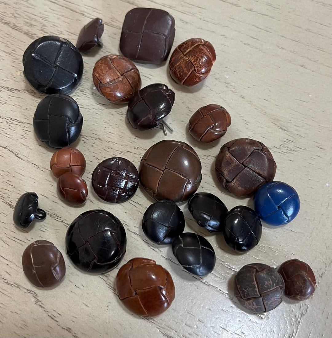 24 Vintage Leather Buttons. Various Sizes, Colors & Shapes Metal Shanks ...