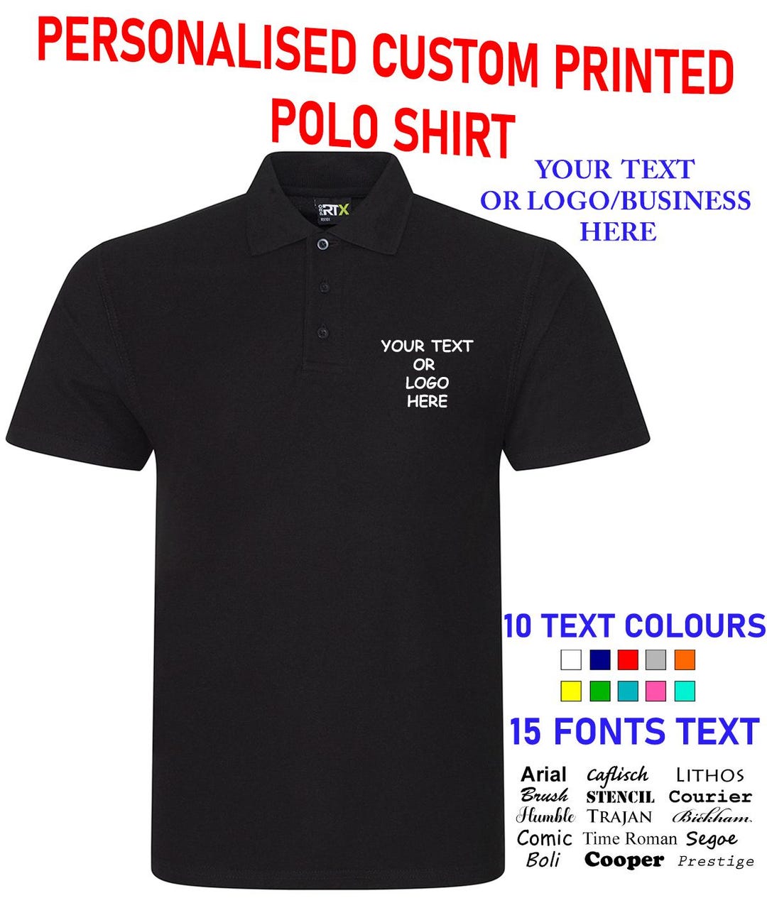 Personalised Custom Printed Polo Shirt Mens Work Wear Uniform Event ...