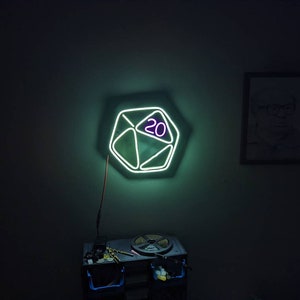 D20 Dice Dnd Roleplaying Neon Sign LED, Wall Art, Trendy Neon Sign ...
