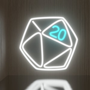 D20 Dice Dnd Roleplaying Neon Sign LED, Wall Art, Trendy Neon Sign ...