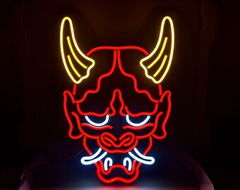 Oni Mask Neon Sign - Etsy