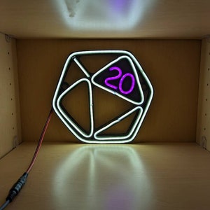 D20 Dice Dnd Roleplaying Neon Sign LED, Wall Art, Trendy Neon Sign ...