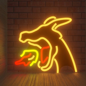 Charizard pokemon Anime Neon Sign LED, Wall Art, Trendy Neon Sign ...