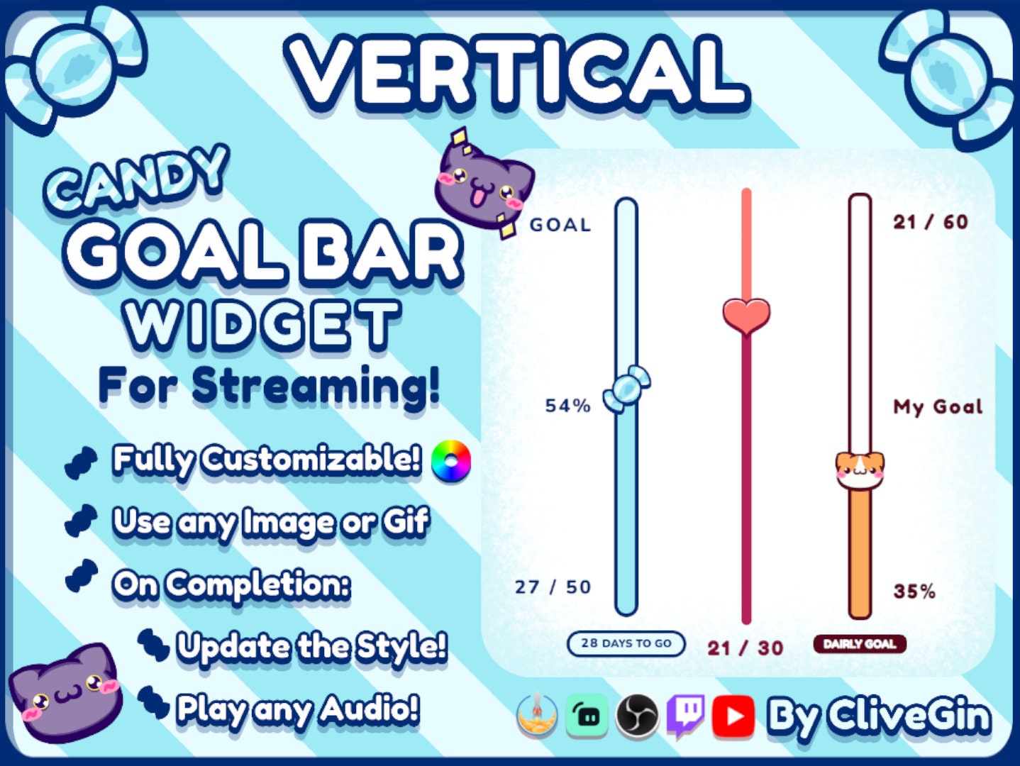 Vertical Goal Bar Widget for Streaming Fully Customizable With Your Own ...