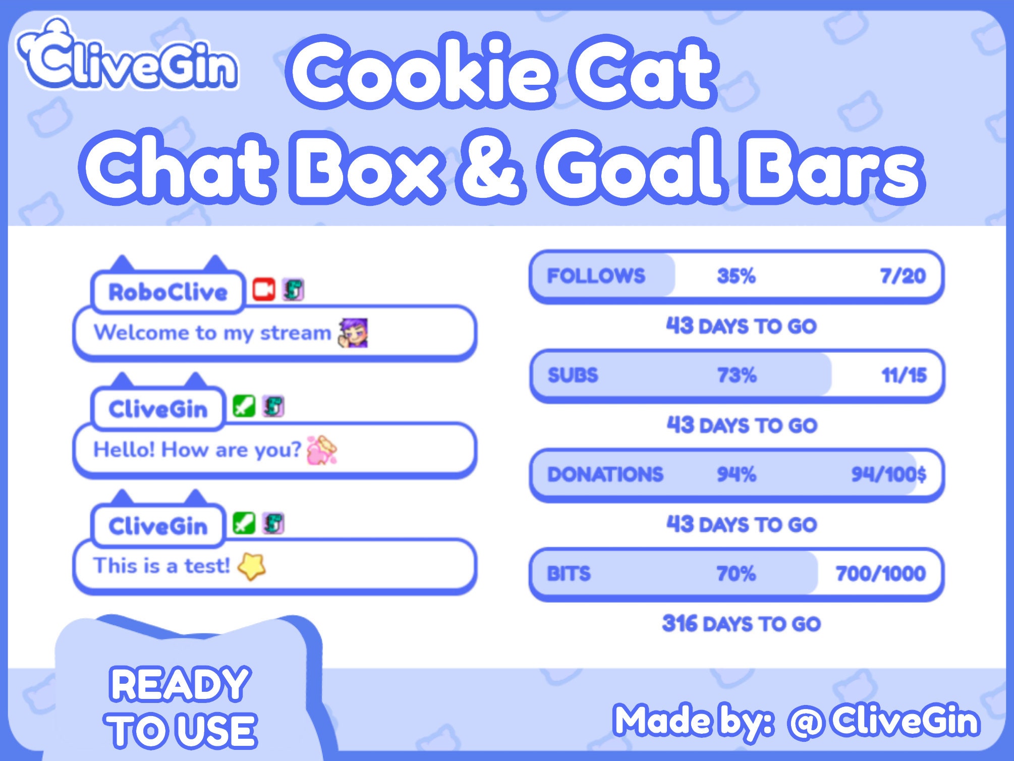 Cookie Cat Chat Box and Goal Bars Widgets Chatbox for Twitch - Etsy