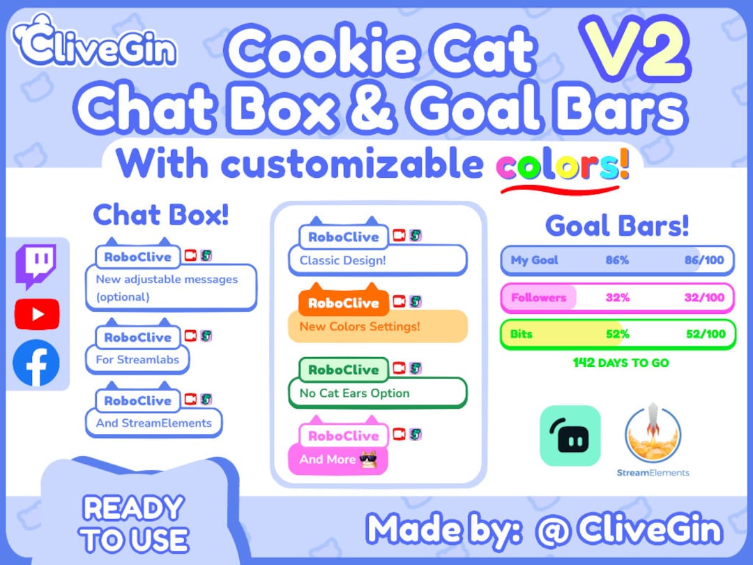 Cookie Cat Chat Box and Goal Bars Widgets, Chatbox for Twitch, Youtube ...