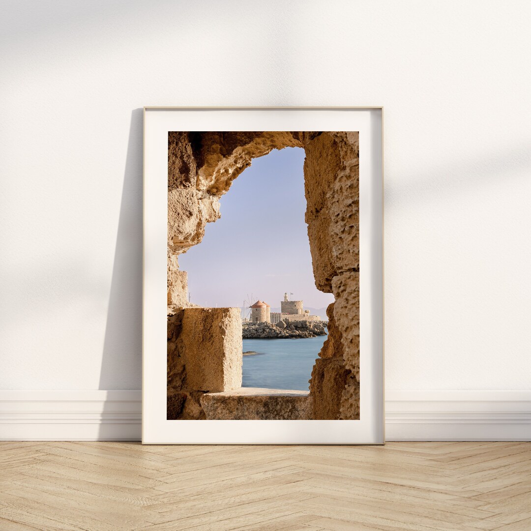 Rhodes Greece Scenic Art Print, Depicting Windmills Through De Naillac ...