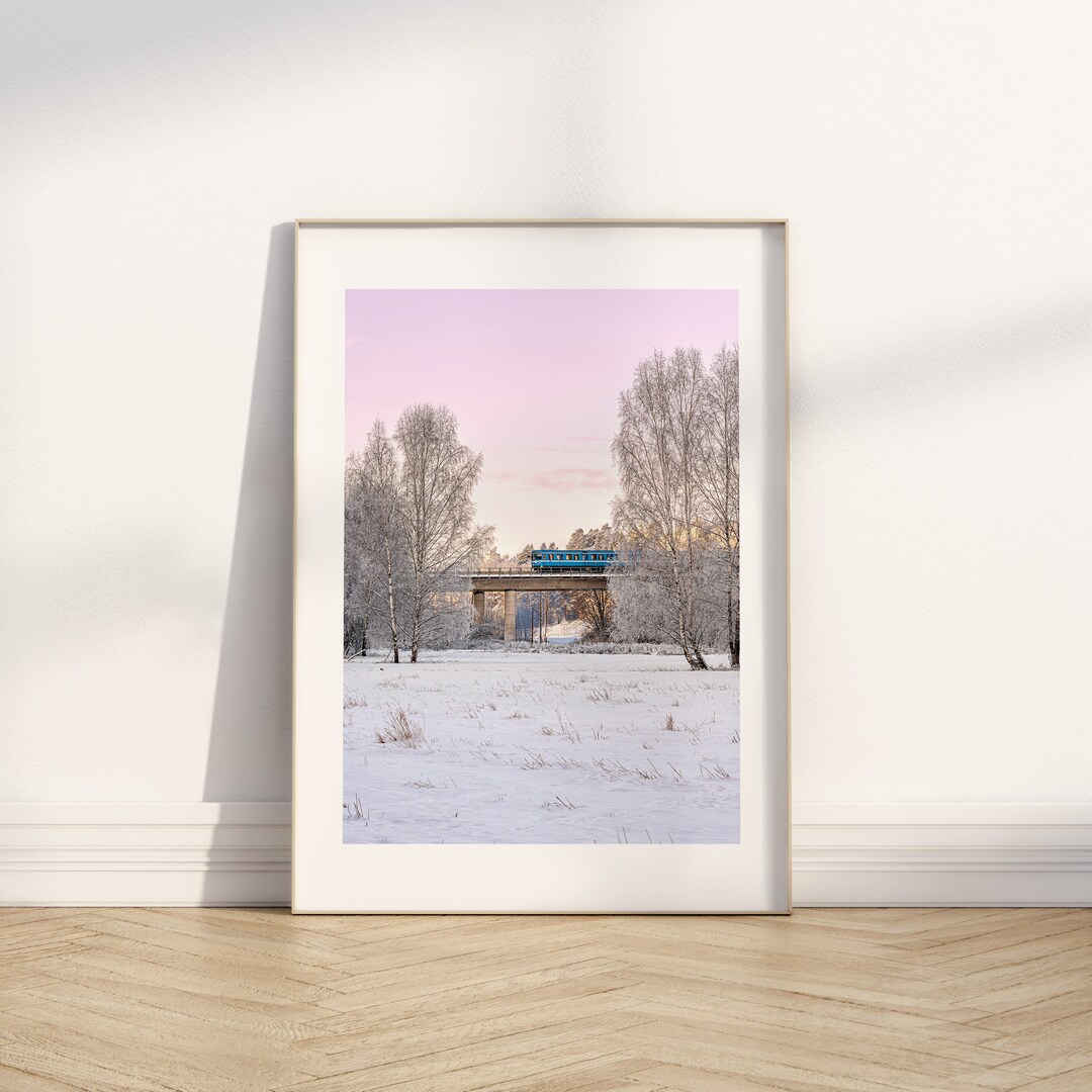 Stockholm Snow Art Print, Nature Reserve & Metro Train Bridge Scene ...