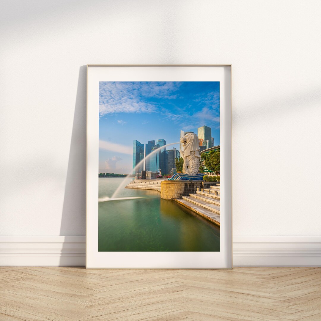 Merlion Singapore Poster, Beautiful Morning View, Great for Living Room ...