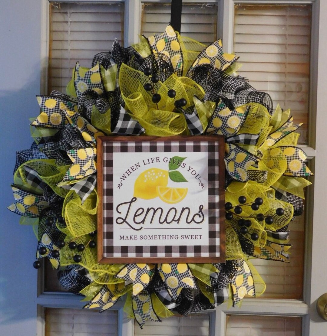 Lemon Welcome Sign; Lemon Front Door Wreath; Lemon Ribbon Wreath; Lemon ...