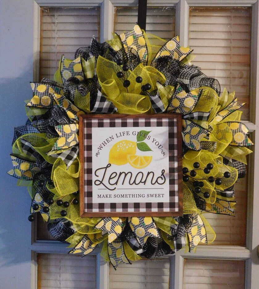 Lemon Welcome Sign Lemon Front Door Wreath Lemon Ribbon Wreath Lemon ...