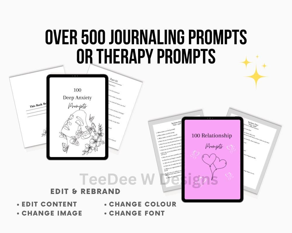 Journal Prompts Bundle Therapy Prompts MRR PLR Printable Self Help ...