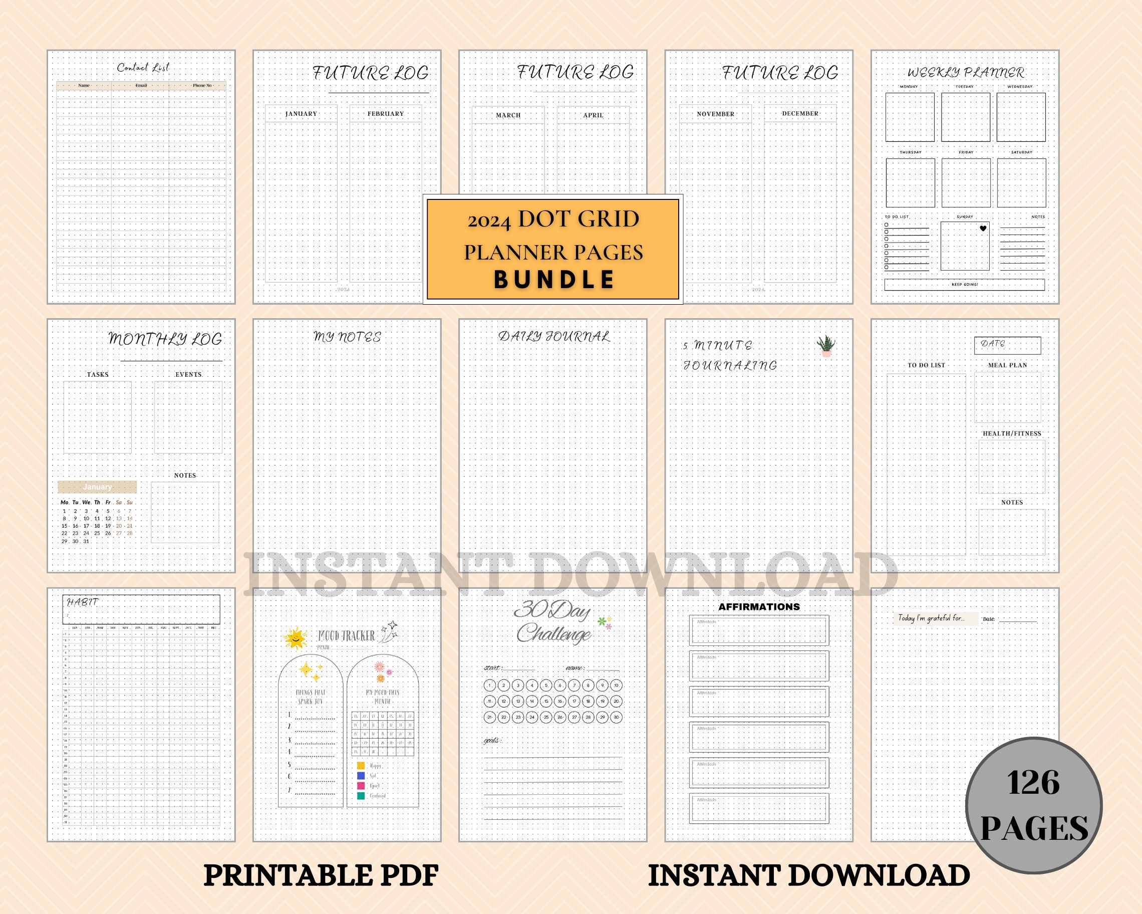 2024 Printable Dot Grid Journal Bundle Premade Bujo Templates - Etsy
