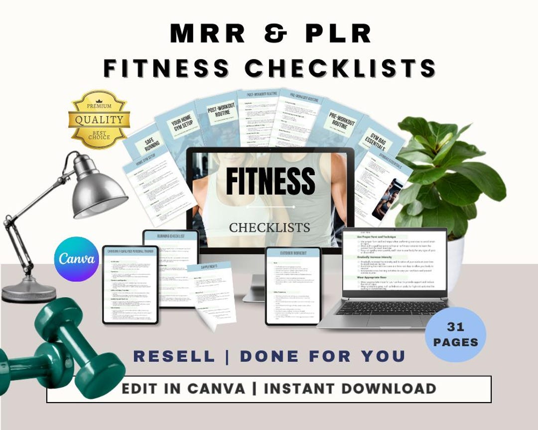 PLR Fitness Checklists Bundle MRR Health & Wellness Gym Trainer Master ...