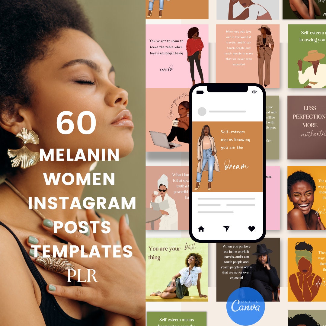 PLR Melanin Women Positive Quotes Post Templates, 60 Black Women ...