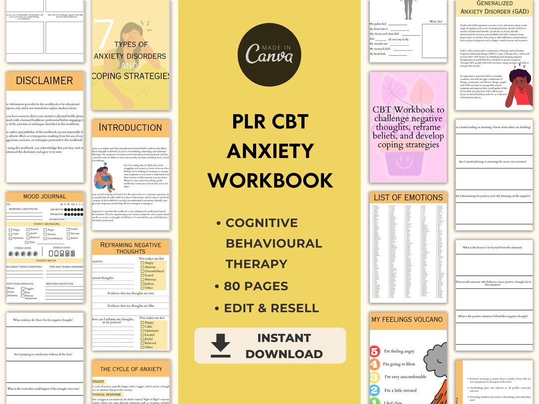 CBT Anxiety Workbook PLR CBT Therapy Worksheets Anxiety Coping Skills ...