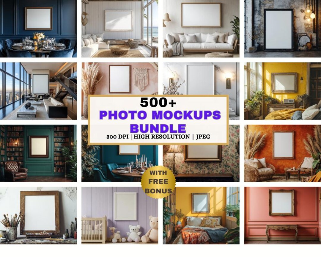 Wall Art Mockup Bundle 500+ Photo Frame Mockups, Interior Room ...