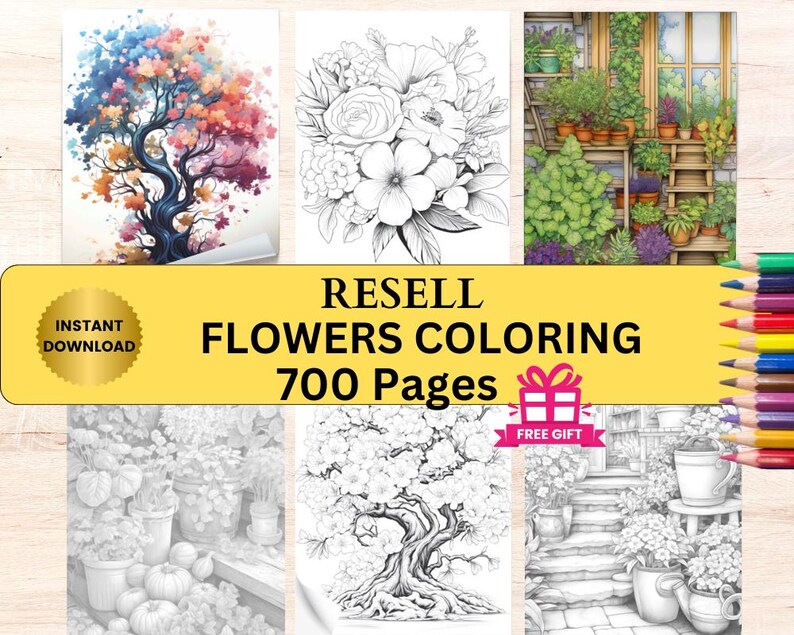 Resell Flowers Coloring Pages for Adults 700 Floral Coloring Pages ...