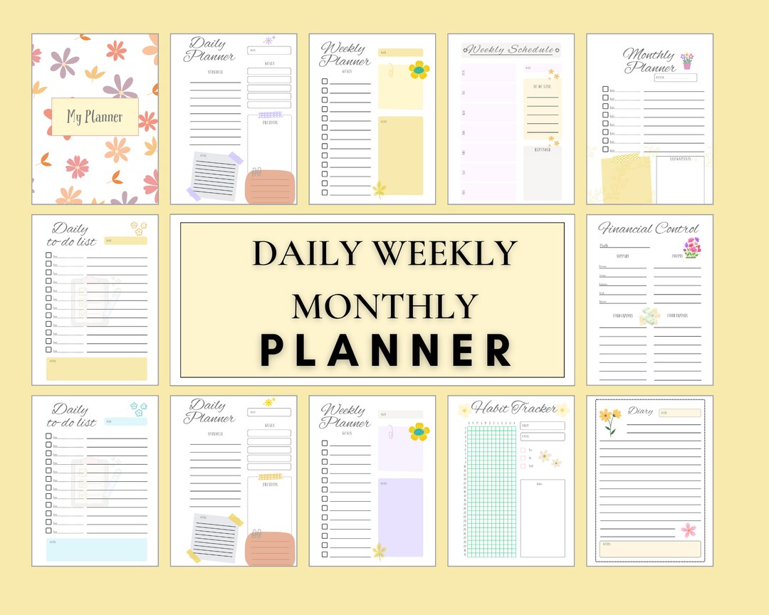 Printable Floral Daily Planner, Weekly Planner, Monthly Planner Bundle ...