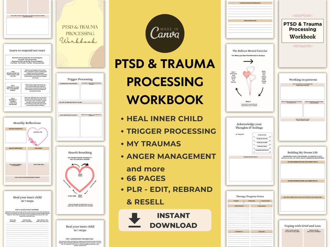 PTSD & Trauma Processing Workbook PLR Editable Canva Templates, Trauma ...