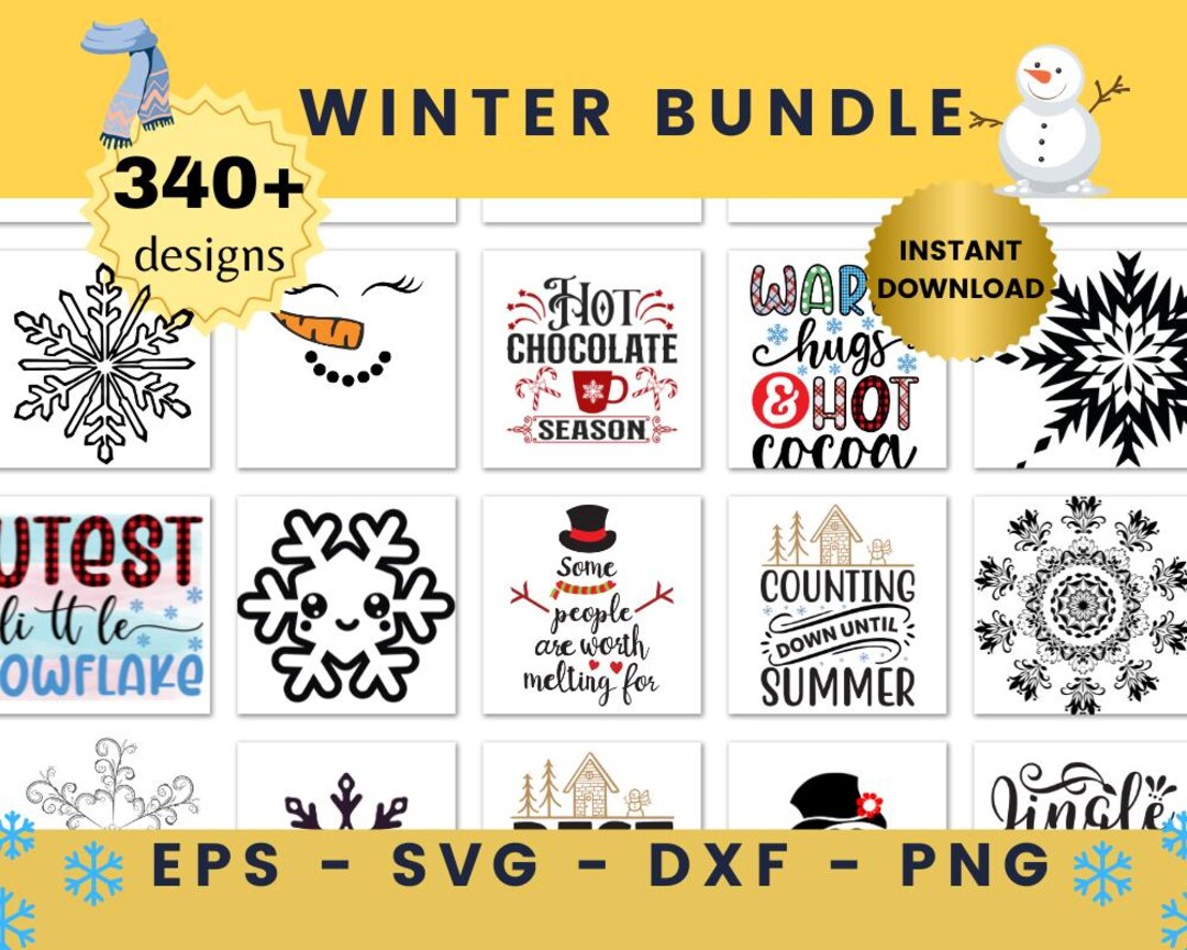 Winter SVG Bundle, Winter Quotes Svg Snowflake Svg Snowman Svg Bundle ...