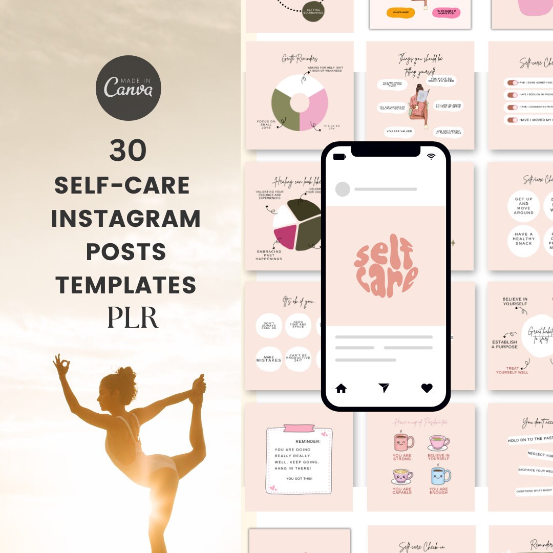 PLR Self-care Post Templates, 30 Colourful Pink Instagram Posts PLR ...