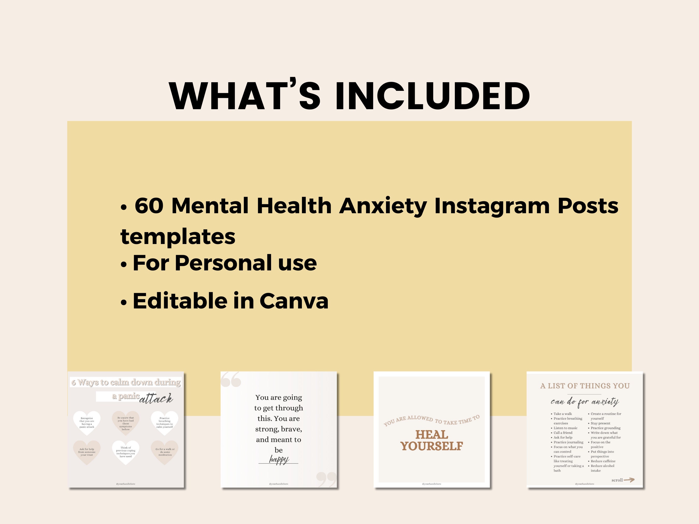 Mental Health Instagram Post Templates Bundle, 60 Anxiety Instagram ...