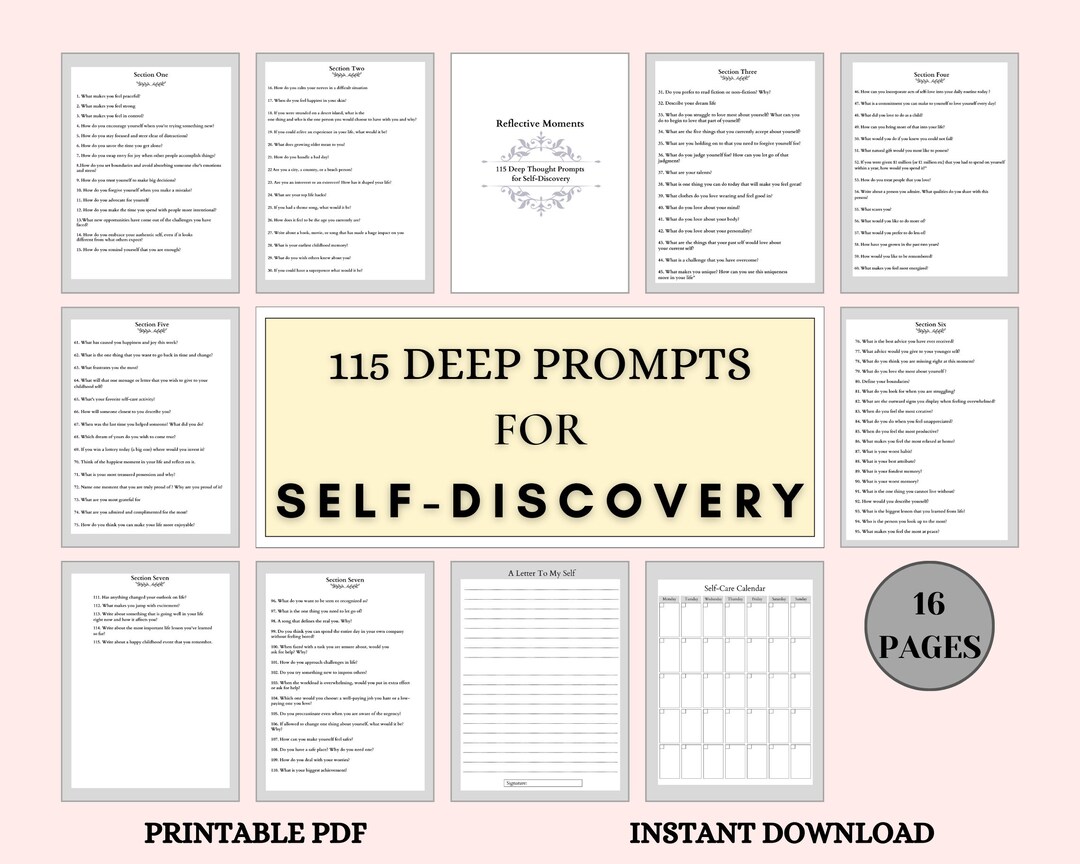 Deep Thinking Prompts Journal Printable, Self-discovery Prompts, Self ...