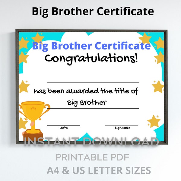 Big Brother Certificate - Etsy