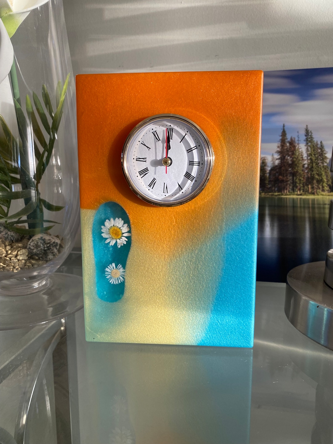Handmade Resin Table Standing Clock,floral Table Clock,table Decor ...