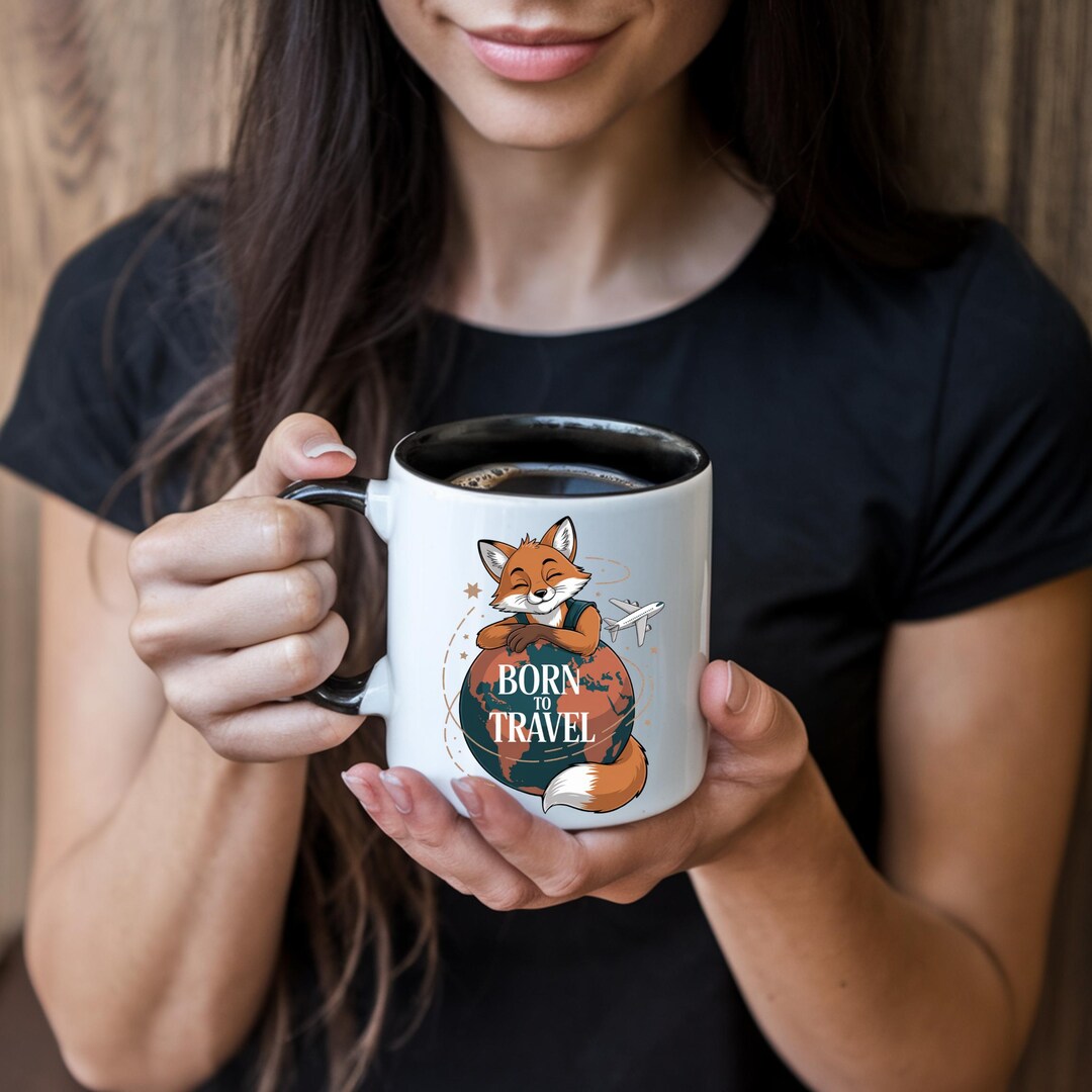 Born to Travel Mug Fox Travel Coffee Cup Adventure Lover Gift Traveler ...