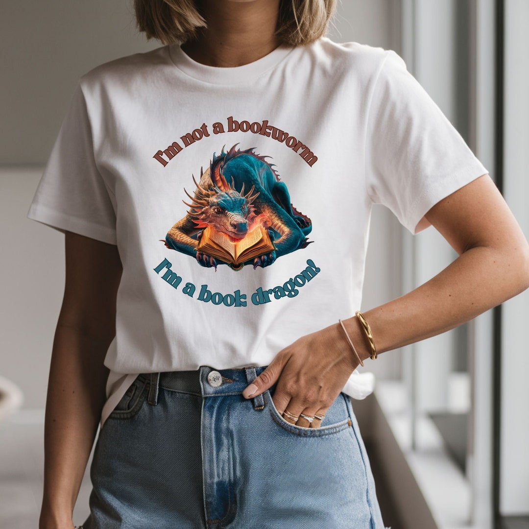 Book Dragon T-shirt, Fantasy Reader Tee, Literary Gift - Etsy