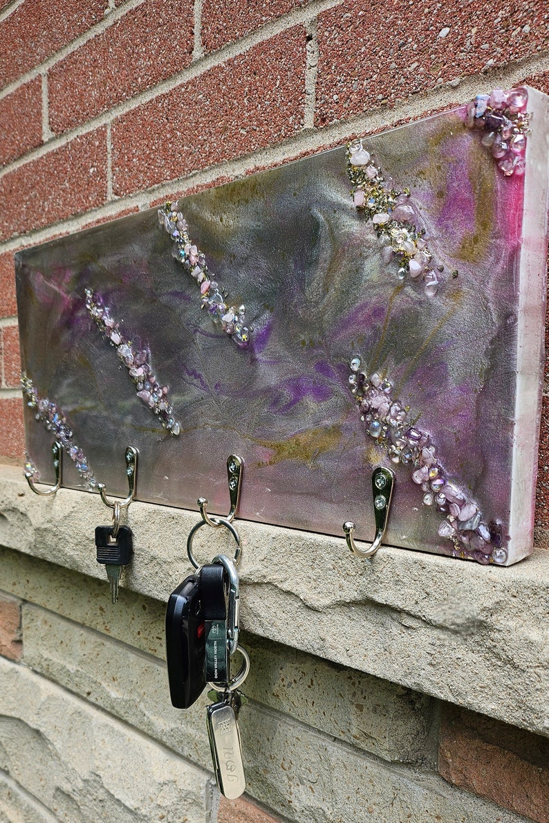 Unique Epoxy Resin Key/purse Holder on Wood With Natural Stones and ...