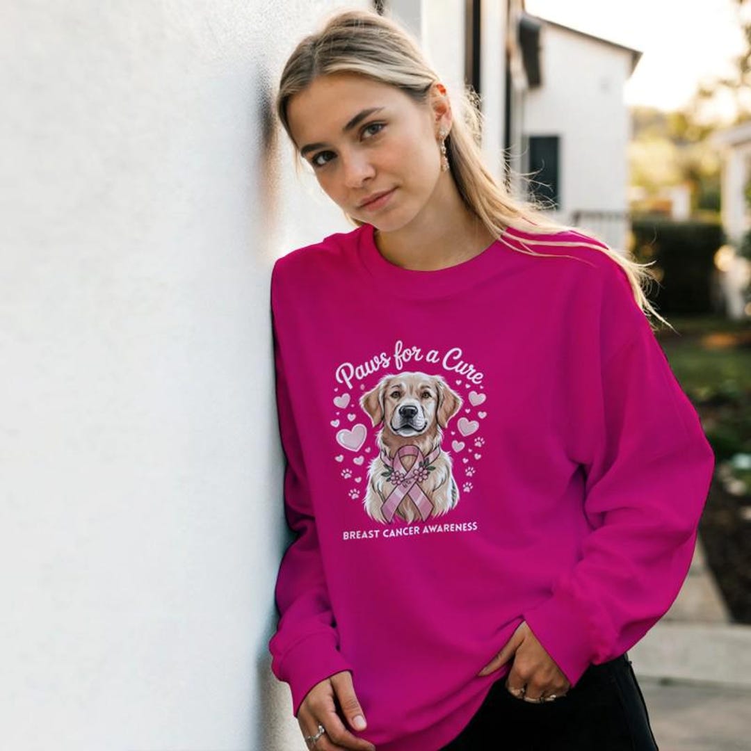 Breast Cancer Awareness Golden Retriever Dog Mom Hoodie, Paws for A ...