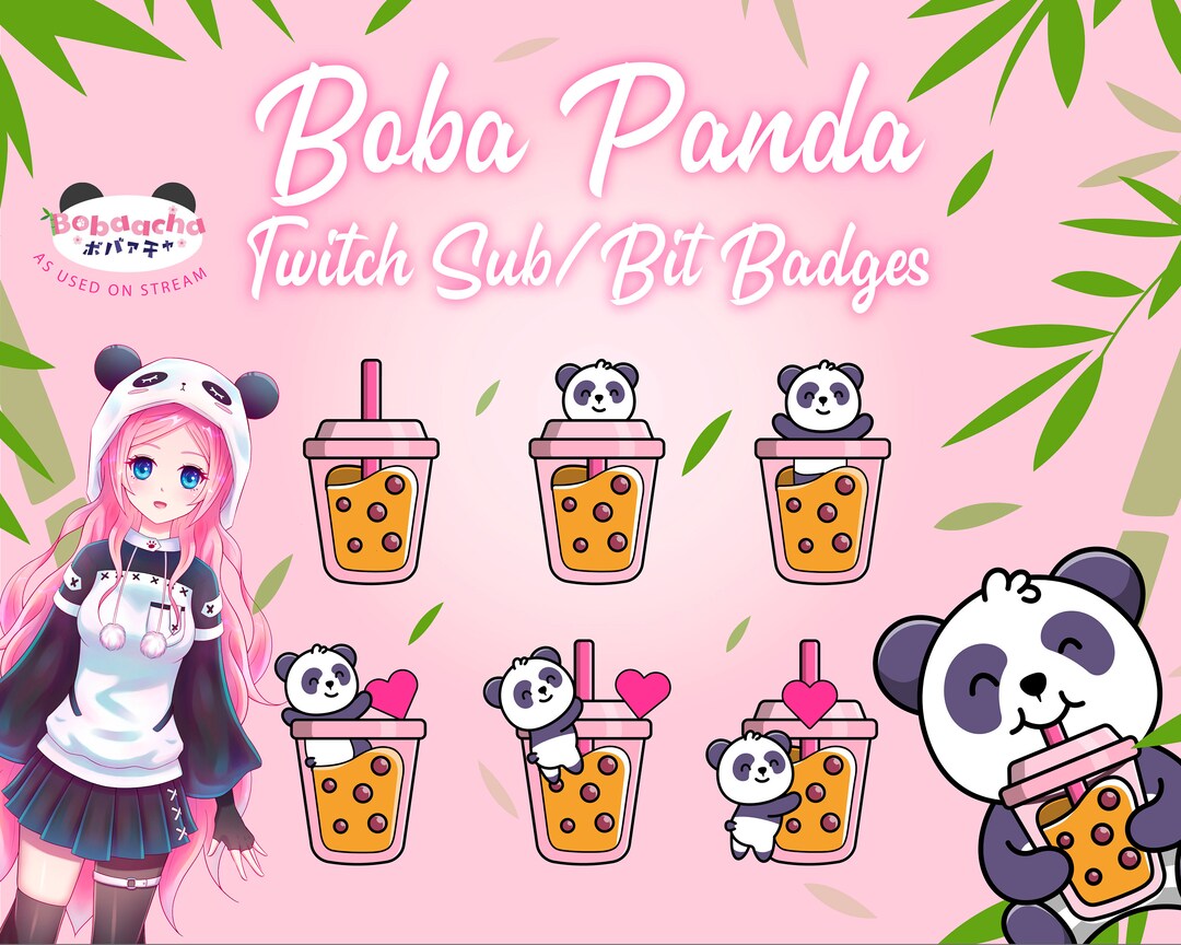 Boba Panda Twitch Sub Badge / Bit Badge, Cute Kawaii Panda Sub / Bit ...