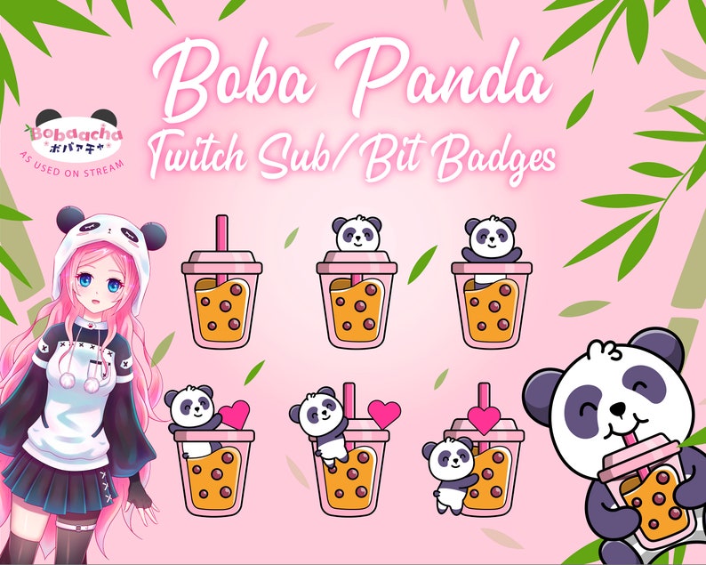 Boba Panda Twitch Sub Badge / Bit Badge, Cute Kawaii Panda Sub / Bit ...