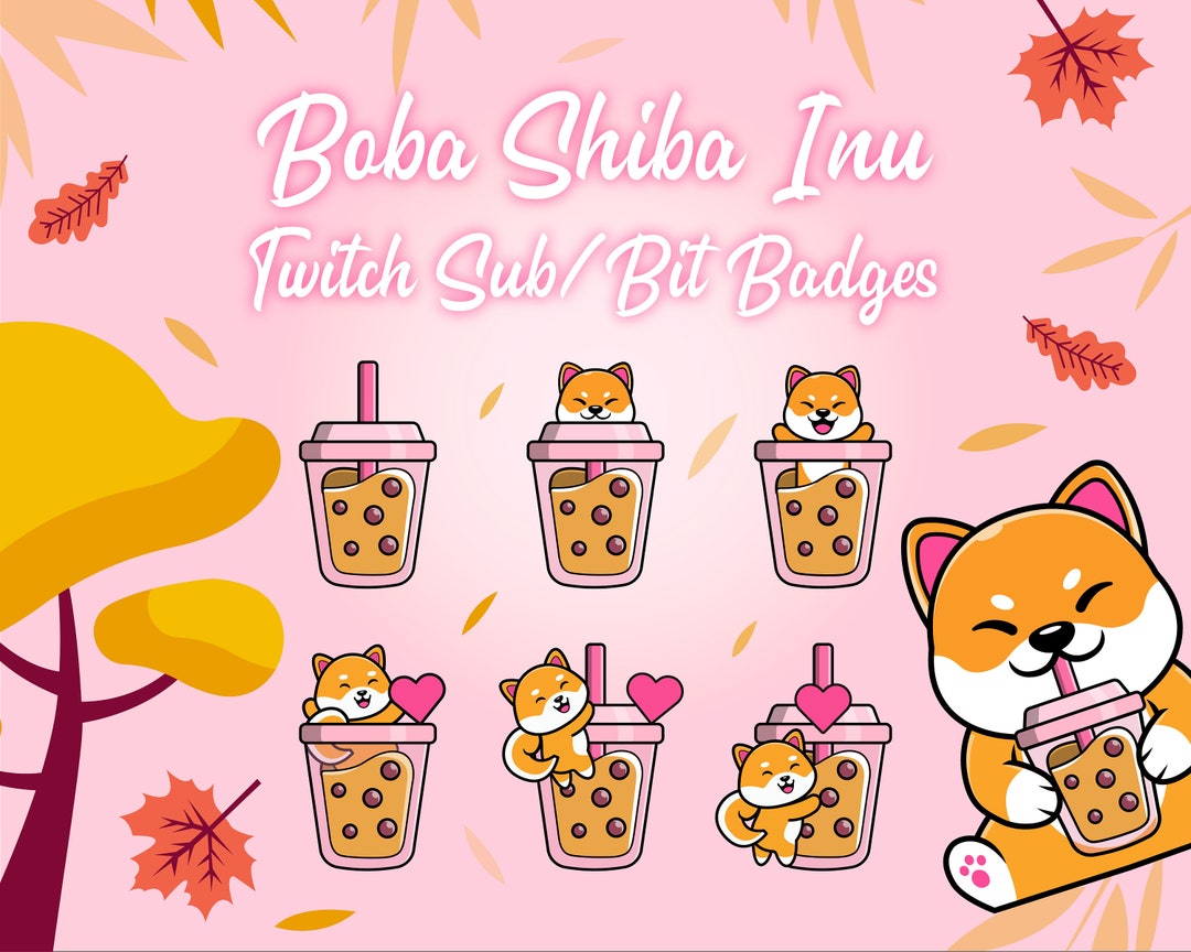 Boba Shiba Inu Twitch Sub / Bit Badges for Streamer, Vtuber, Cute ...