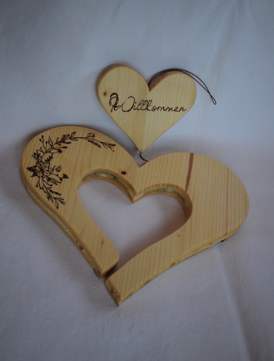 Front Door Decoration "heart", Welcome, for Hanging, Pyrography ...