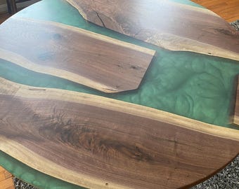 Round Black Walnut Epoxy Table, Dining Table, Modern Furniture, Live ...