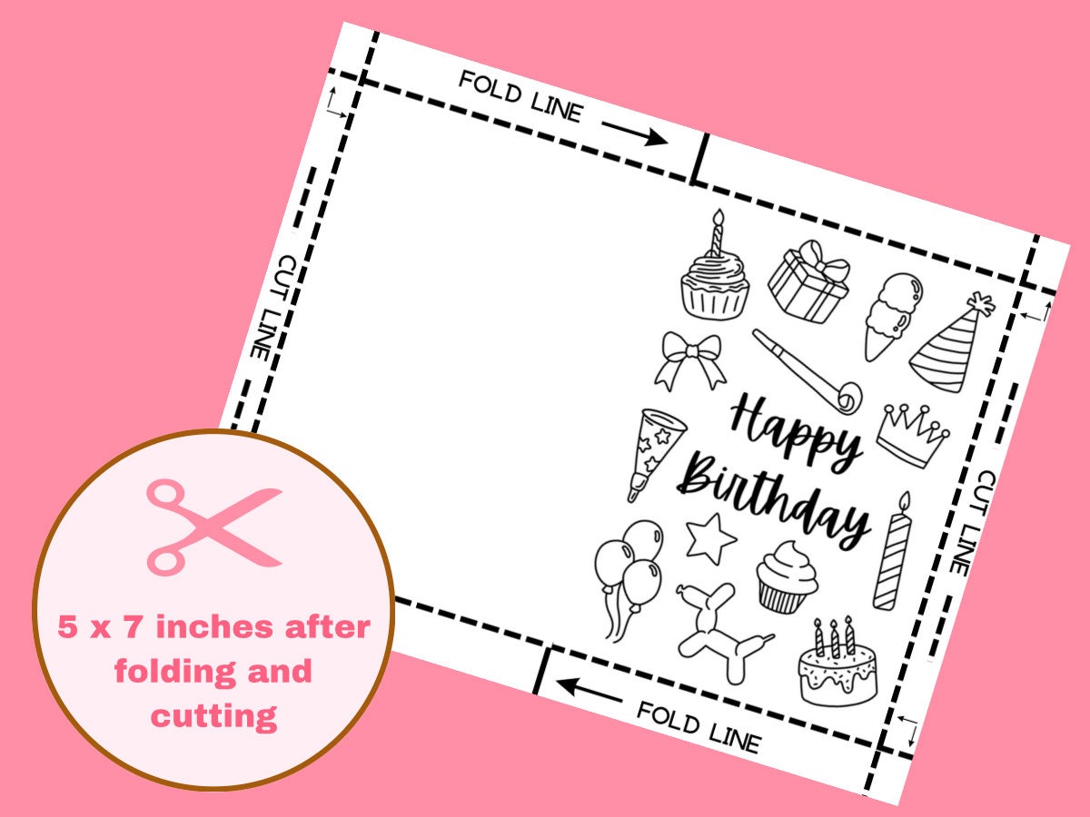 Printable Birthday Greeting Card Color Your Own Greeting Card Digital ...