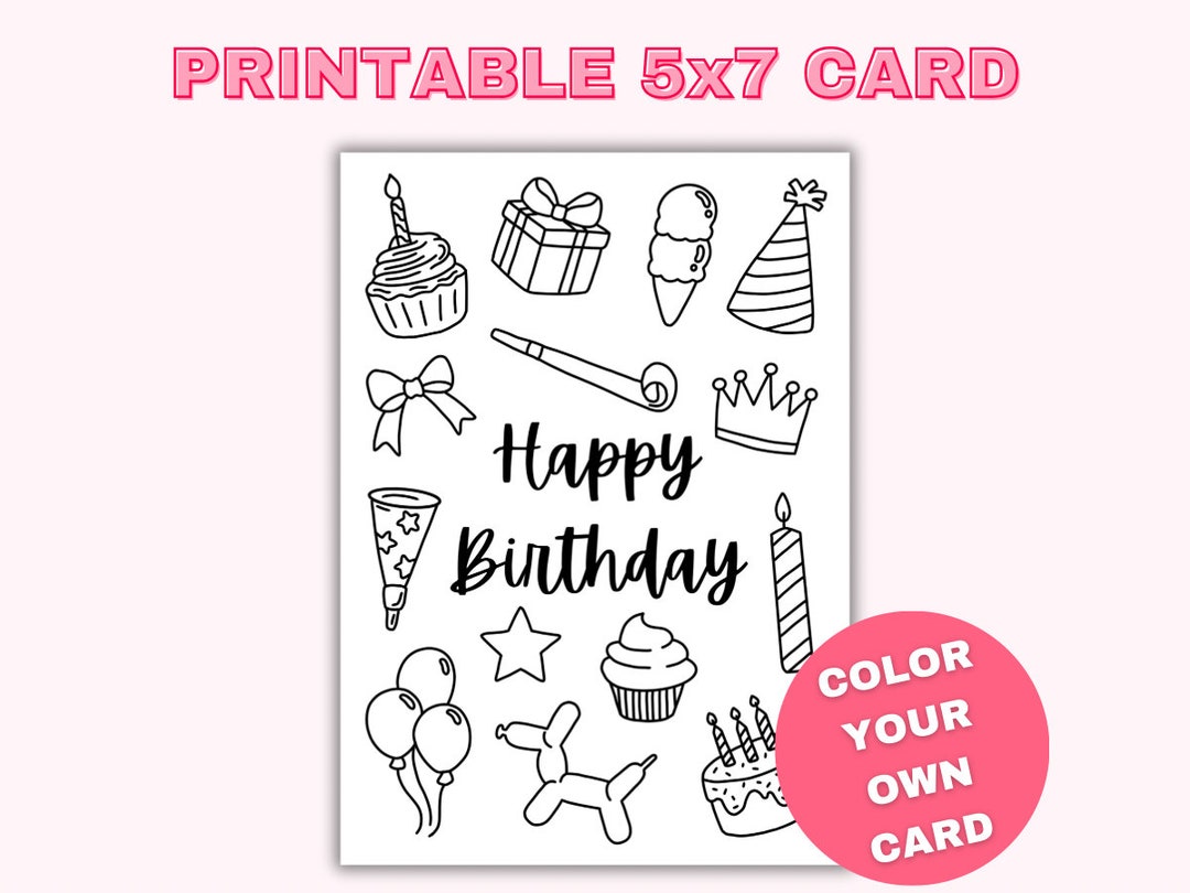 Printable Birthday Greeting Card Color Your Own Greeting Card Digital ...