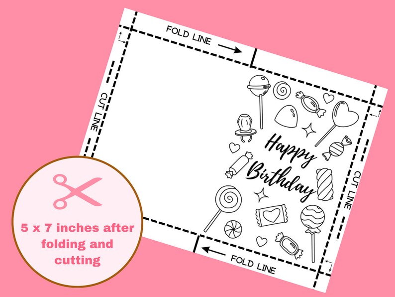 Printable Candy Birthday Greeting Card | Color Your Own Greeting Card ...