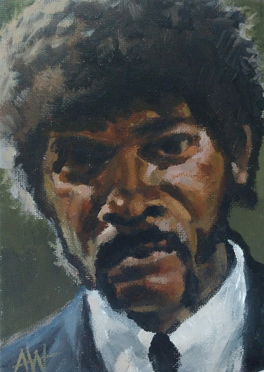 Original Painting: Jules - Pulp Fiction - Acrylics on Canvas Board, 5x7in (12.7x17.8cm ...