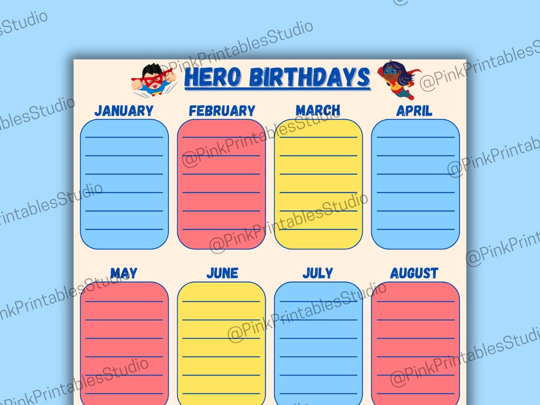 Superhero Birthday Tracker | Superhero Theme | Birthday Reminder ...