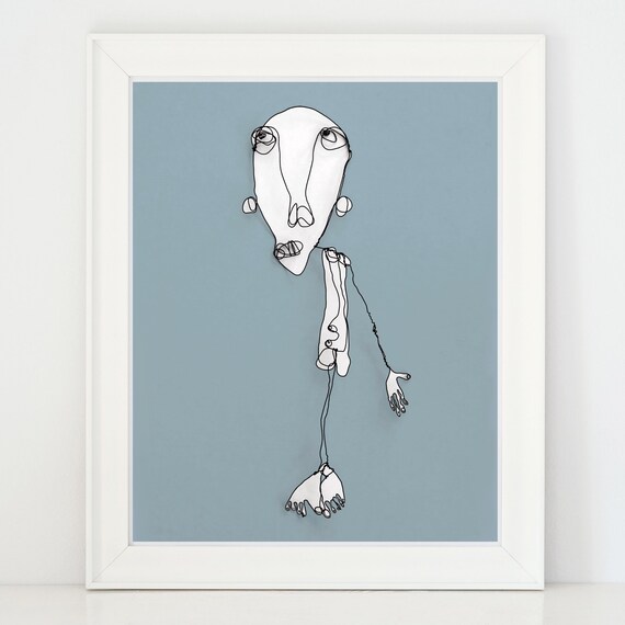 Abstract Line Drawing Interpretive Figure Black and White on | Etsy UK