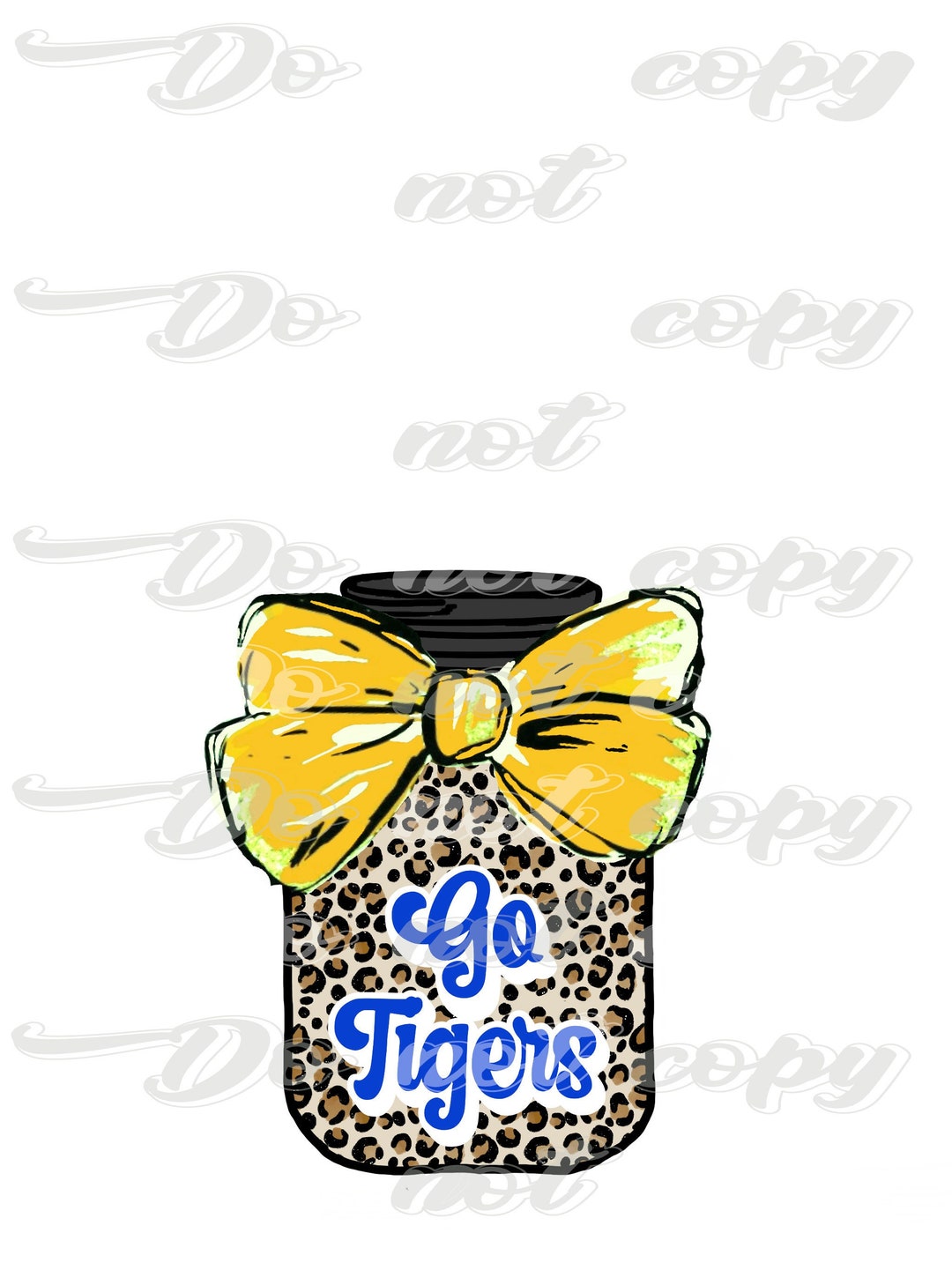Go Tigers Blue and Yellow Leopard Mason Jar With Bow PNG Digital ...