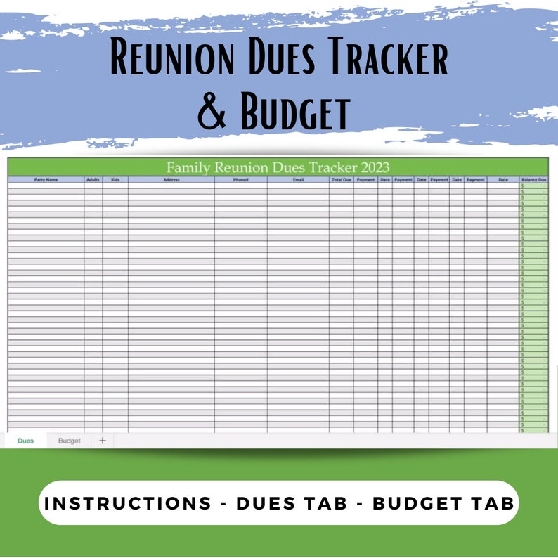 Family Reunion Dues and Budget Tracker|payment Tracker|reunion Dues ...