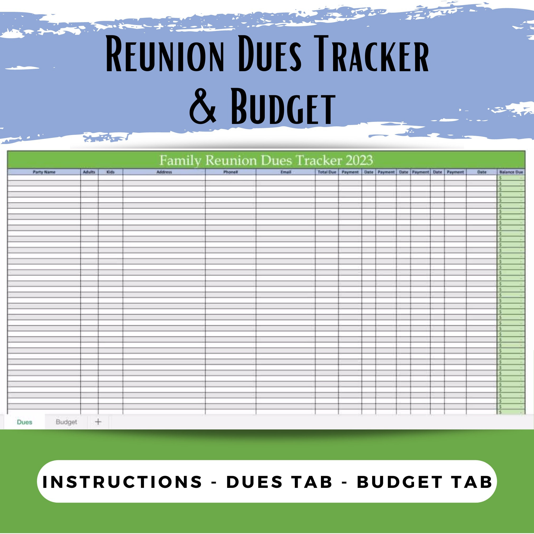 Family Reunion Dues and Budget Tracker|payment Tracker|reunion Dues ...