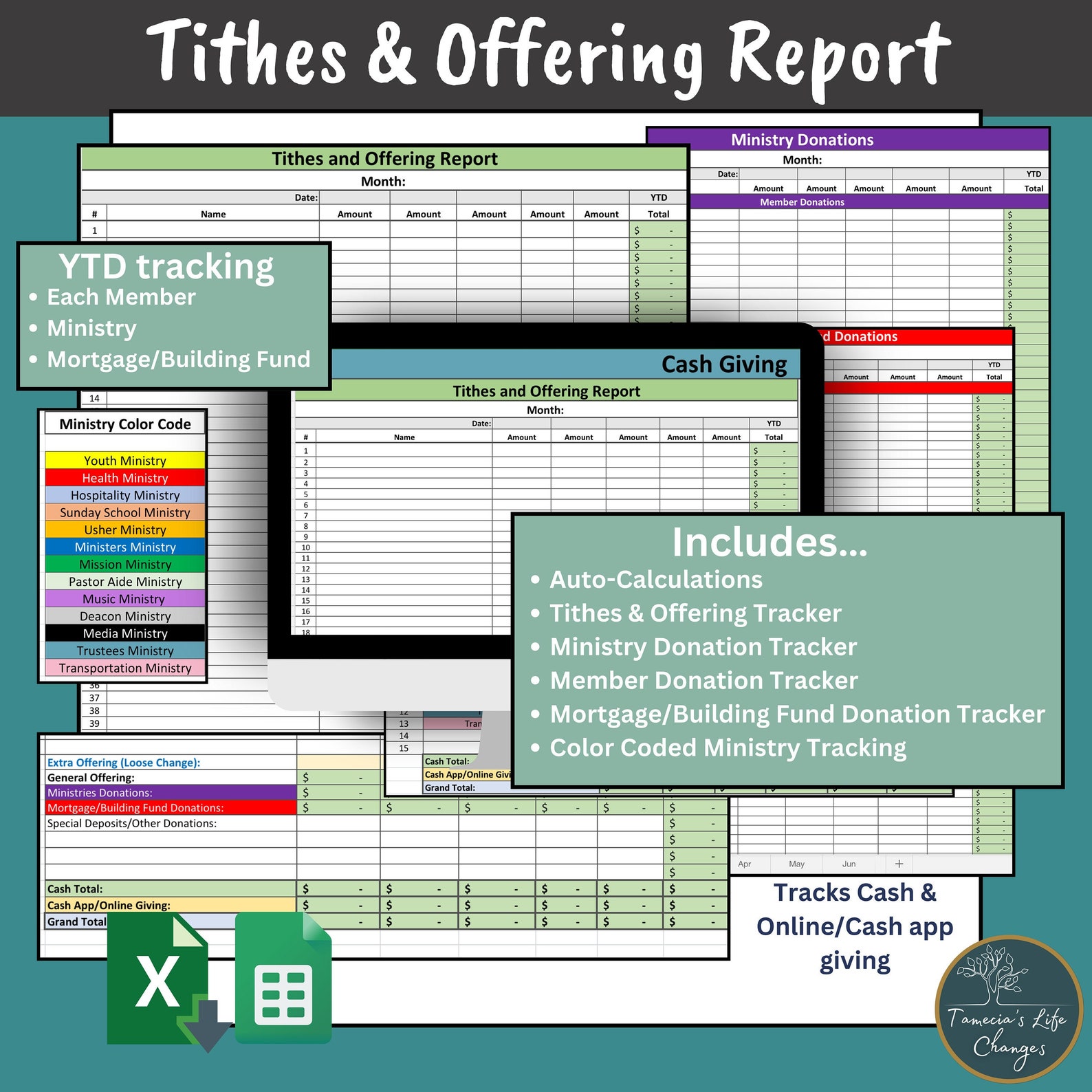 Tithes and Offering Tracker Spreadsheet| Excel Spreadsheet | Tithes ...